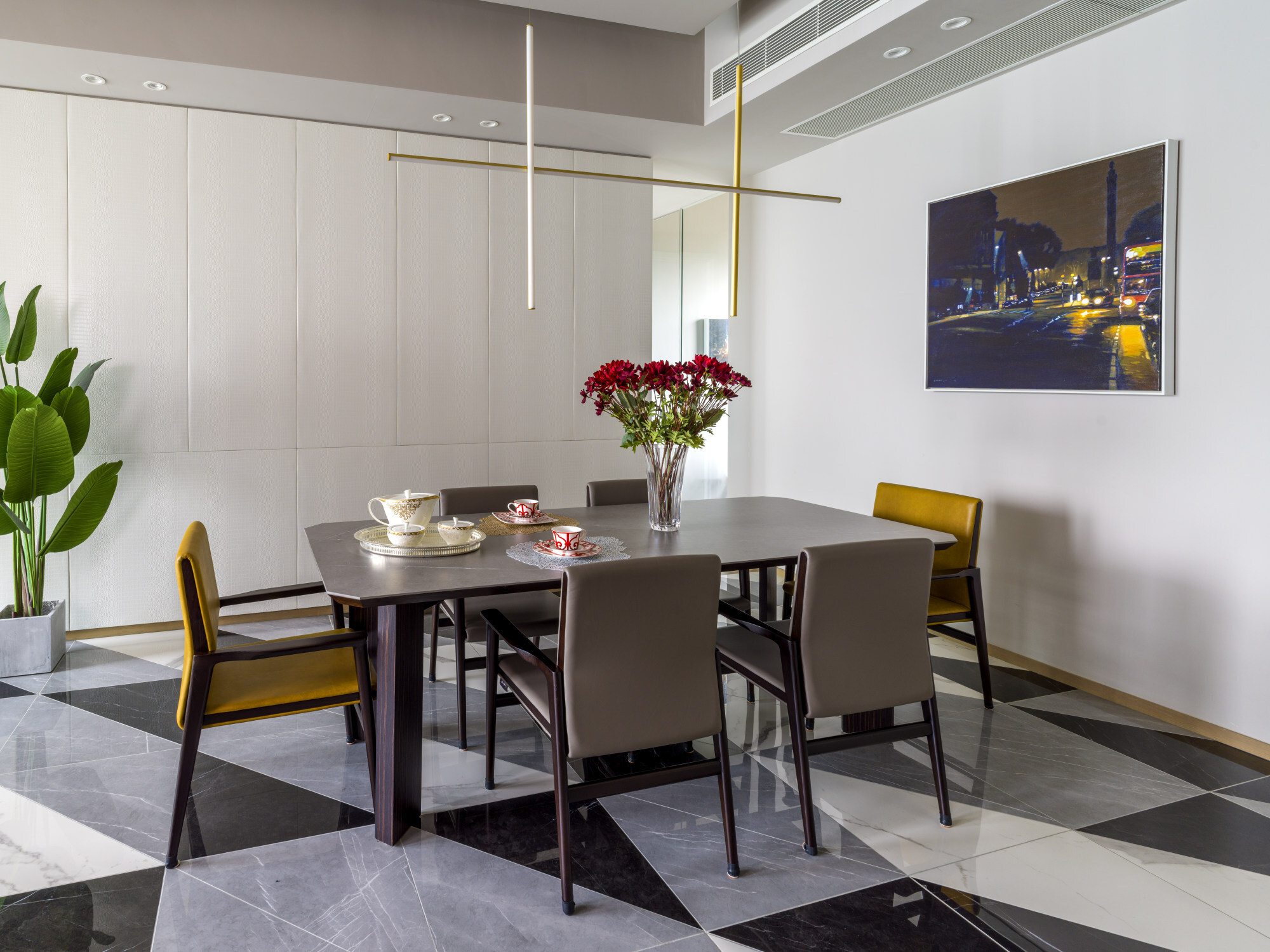 Rooftop jacuzzi, bold yellow sofa and a faux-leather wall give ...