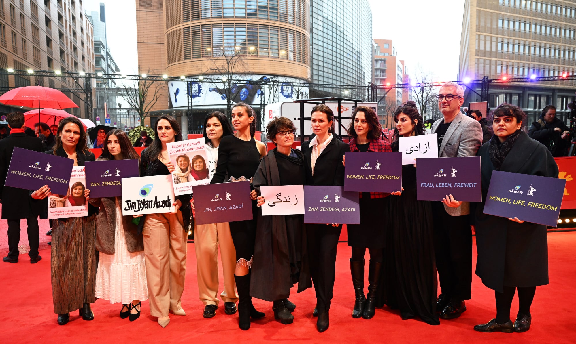 Berlinale film stars gather on the red carpet to show solidarity with ...