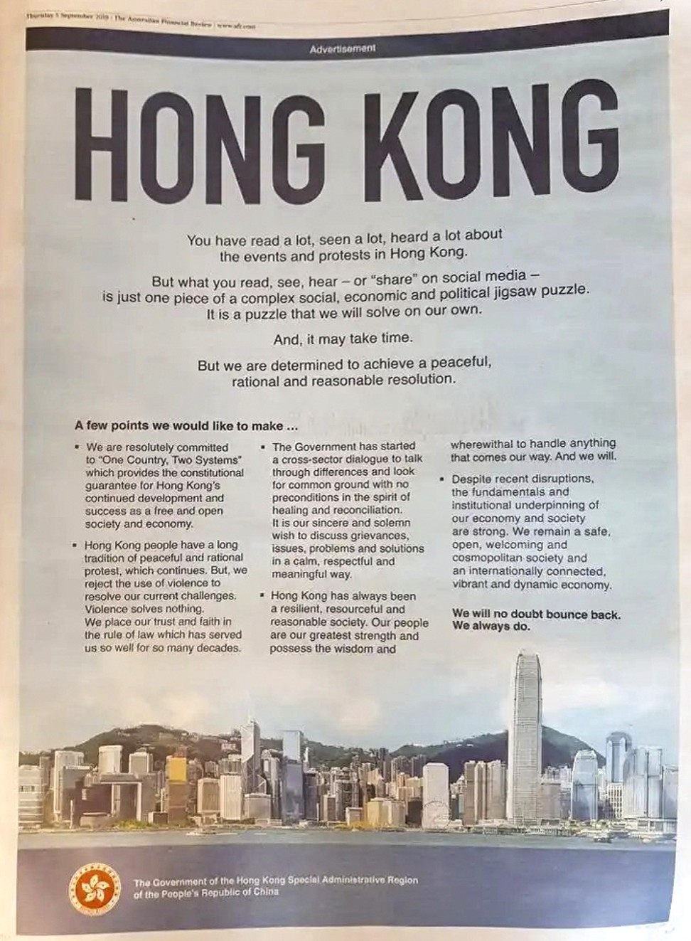 Hong Kong government spends HK$7.4 million in global advertising blitz ...