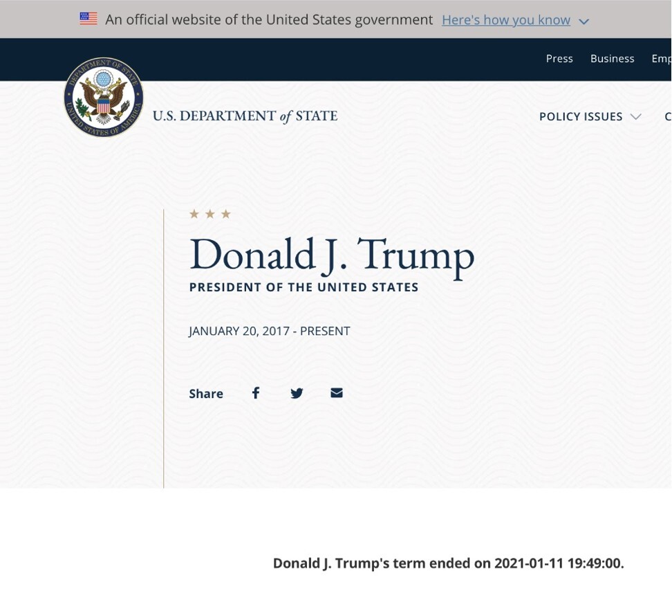 Donald Trump’s page on US State Department website changed to show his ...