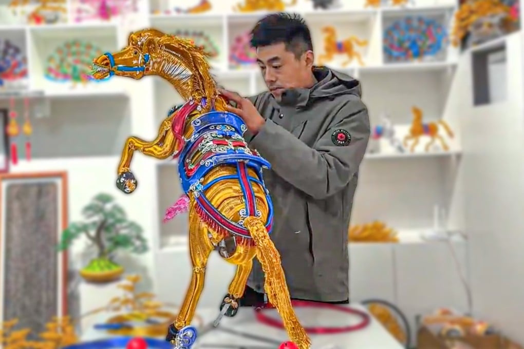 Chinese man crafts equine figure from 2,600 metres of aluminium to ...