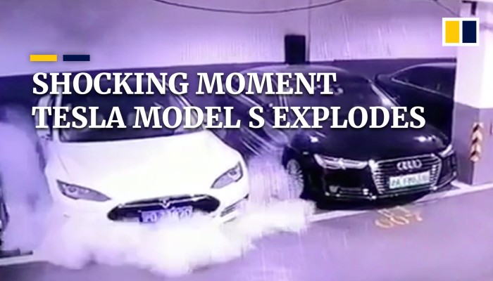 Shocking Moment Tesla Model S Explodes In A Chinese Car Park South