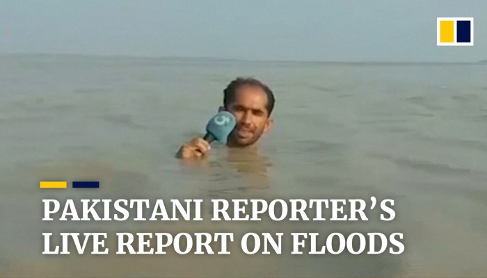 Pakistani reporter stands neck-deep in water to deliver live report on ...