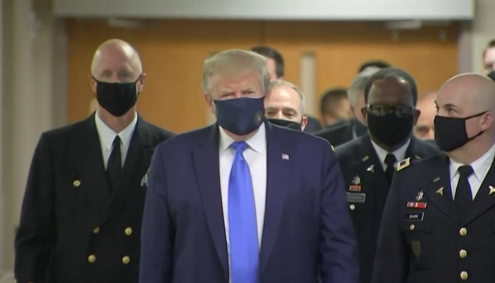 Donald Trump seen wearing a face mask in public for the first time as ...