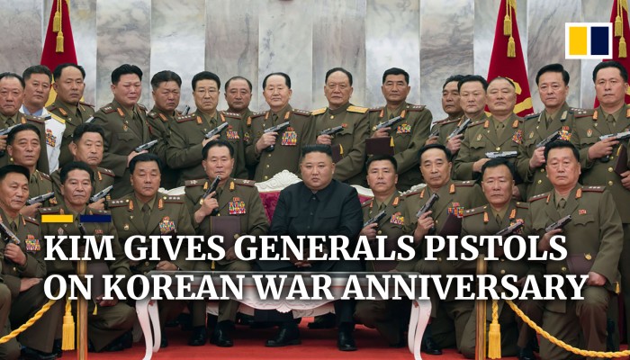 North Korean leader Kim Jong-un gives pistols to generals on ...