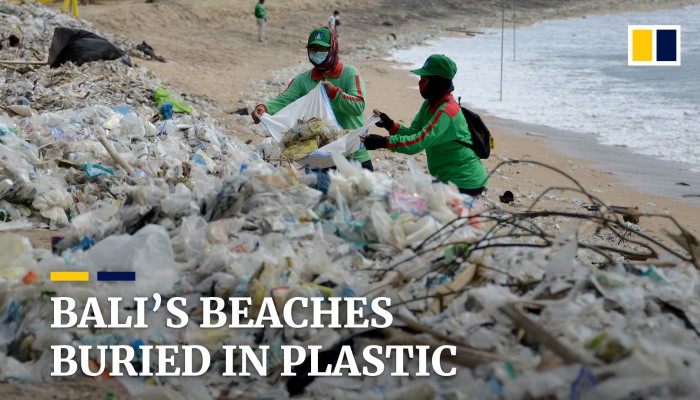 Bali's famous beaches buried in plastic garbage pushed ashore by annual ...