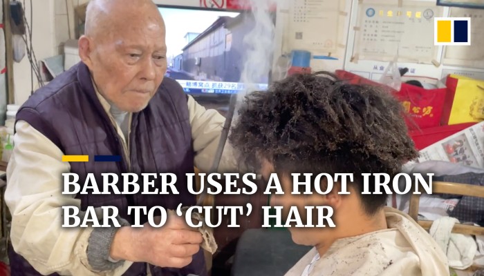 This Chinese barber uses a hot iron bar to ‘cut’ hair | South China ...