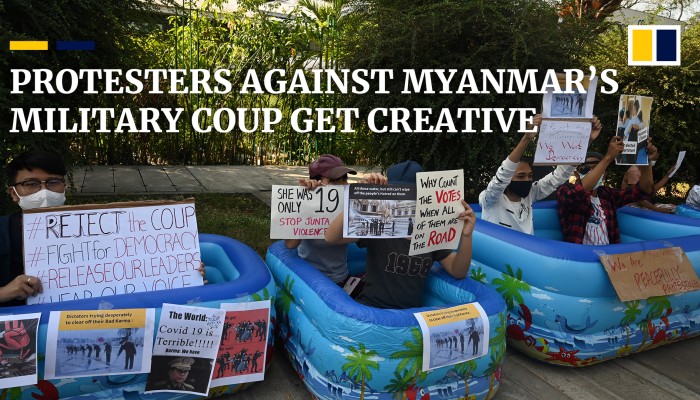 Myanmar’s protesters get creative as thousands demonstrate against ...
