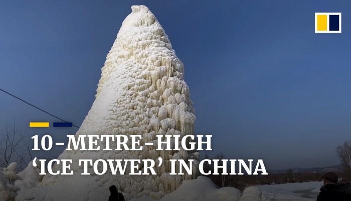 10-metre-high ‘ice tower’ in China created after water spraying out of ...
