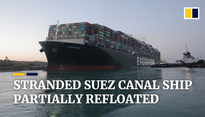 Stranded Ever Given partially refloated after blocking Egypt’s Suez ...