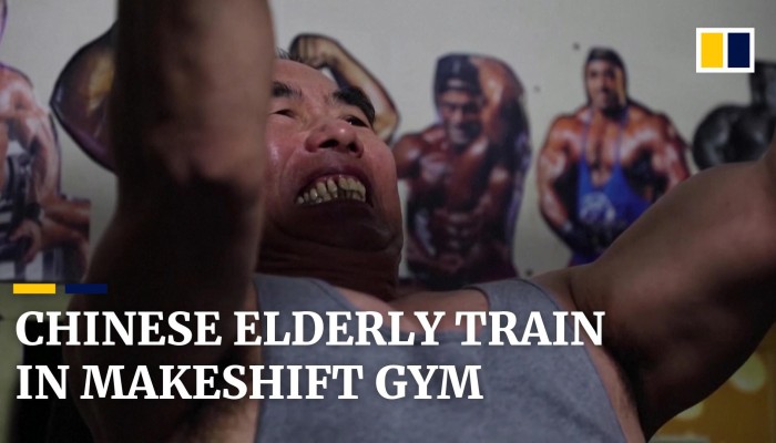 Elderly Chinese bodybuilders pump iron in makeshift gym converted from ...