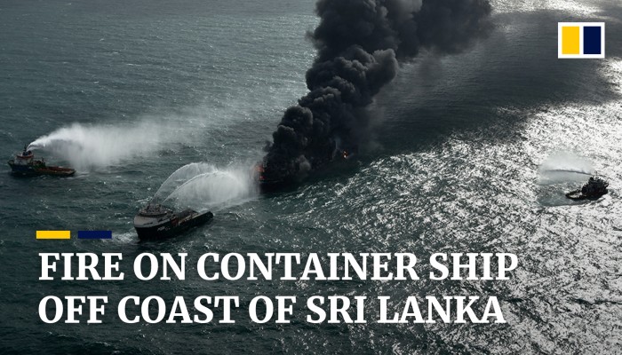 Fire Rages On Singaporean Container Ship For 7th Day Off The Coast Of