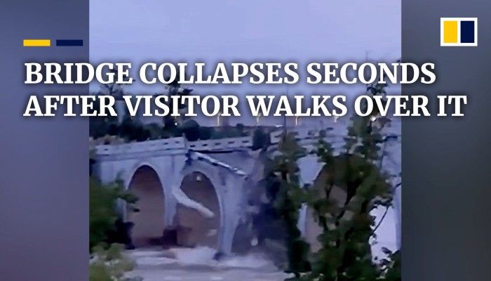 Bridge in China collapses seconds after visitor walks over it | South ...
