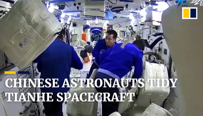 Chinese astronauts aboard Tianhe space module conduct clean-up in zero ...