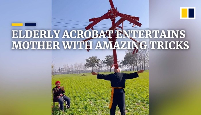 Elderly acrobat entertains 96-year-old mother with amazing tricks in ...