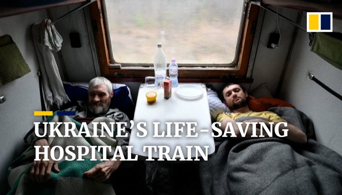 Hospital train ferries the wounded away from advancing Russian forces ...