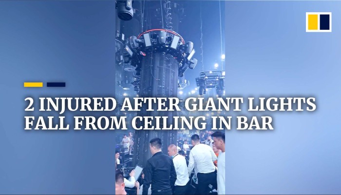2 injured after giant lights fall from ceiling in bar in China | South ...