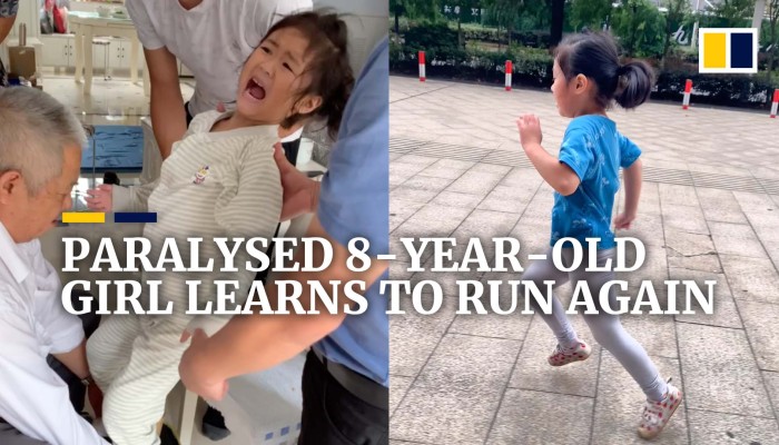 Paralysed girl learns to run again after months of gruelling therapy ...