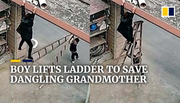 Chinese boy lifts ladder to save dangling grandmother | South China ...