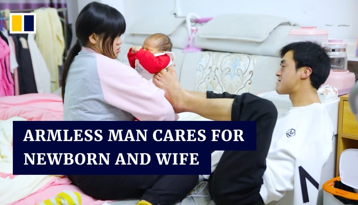 Armless man in China cares for newborn and wife | South China Morning Post