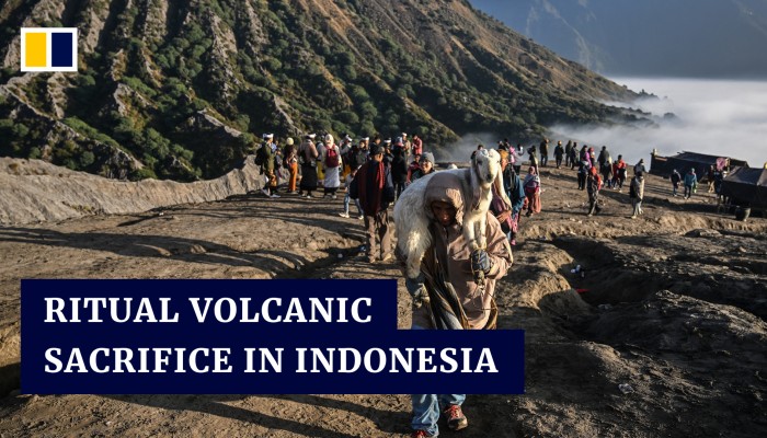 Active Indonesian volcano draws worshippers for ritual sacrifice during ...