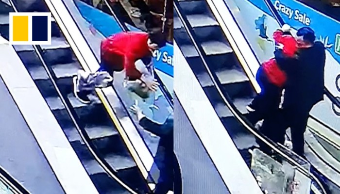 Quick-thinking man saves woman from tumbling down escalator | South ...
