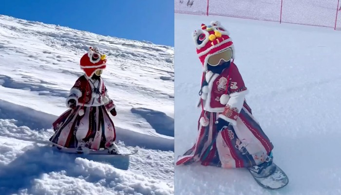 4-year-old showcases snowboarding skills in Chinese hanfu | South China ...