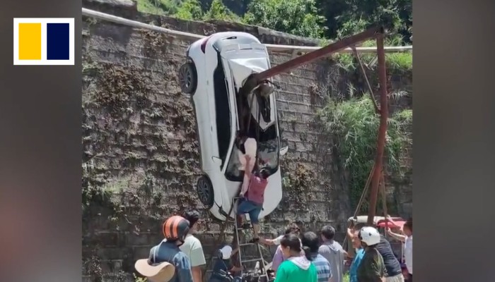 Driver rescued after car is impaled on iron girder | South China ...
