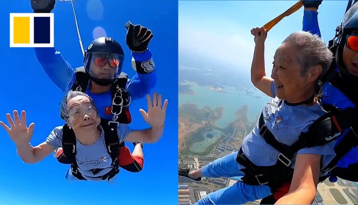84-year-old Chinese woman skydives from 3,000m for first time | South ...