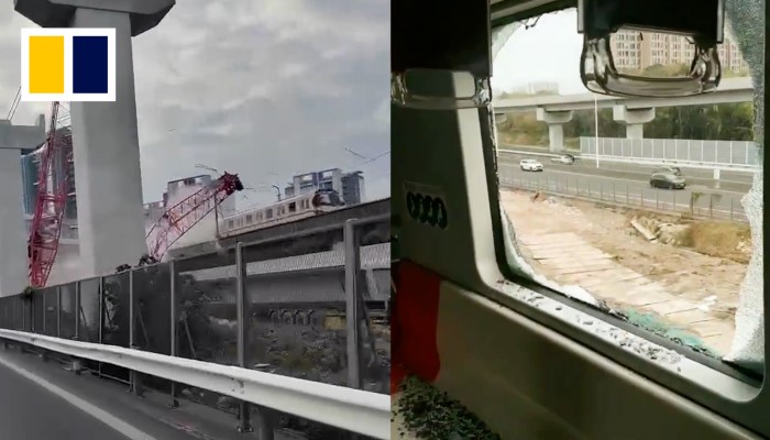 Construction tower crane falls and collides with moving Shanghai metro ...