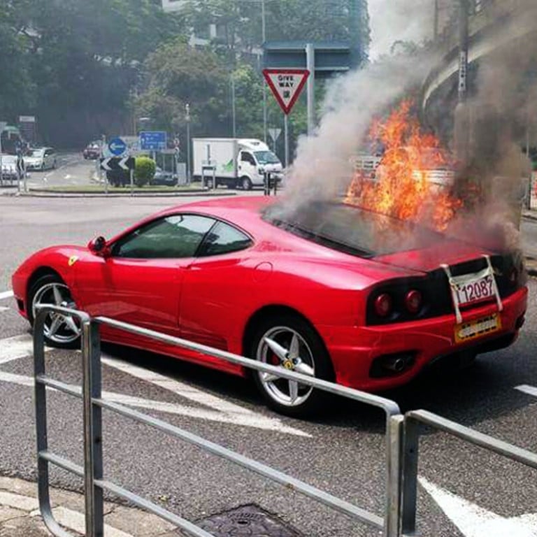Moment Ferrari bursts into flames on Hong Kong street en route to ...