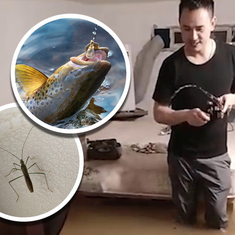‘Catching insects instead of fish’: video of man fishing next to bed in ...
