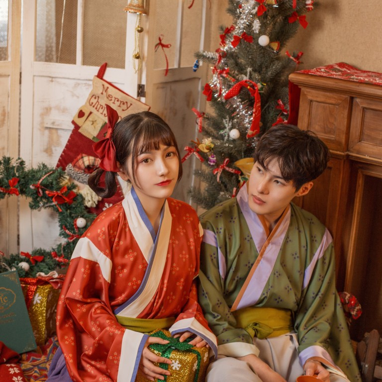 A Christmas spin put on Chinese traditional clothing, with festive ...