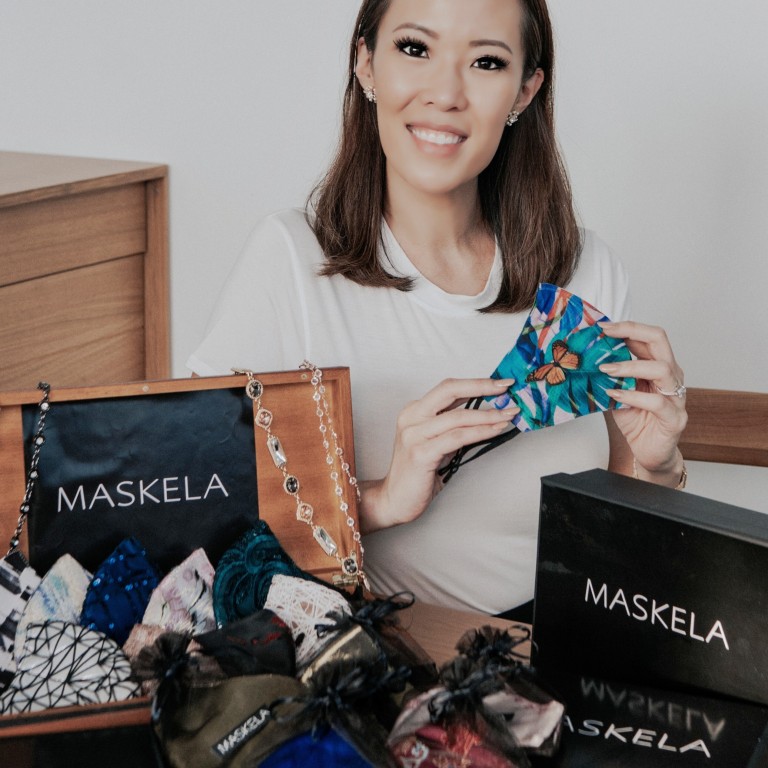 Face masks in hot pink satin, lace, turquoise brocade for US$25 and up ...