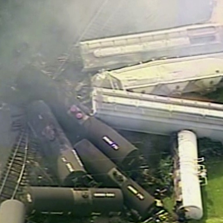 Train carrying hazardous material derails and catches fire in ...