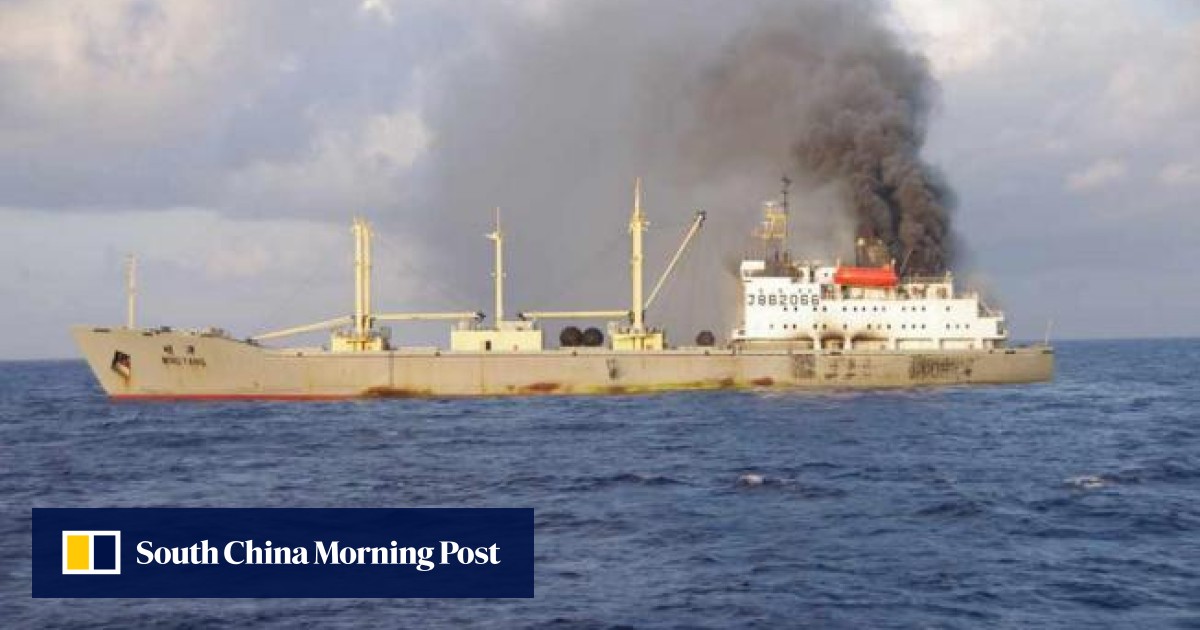 Japan's coastguard saves Chinese crew as cargo ship Ming Yang burns ...