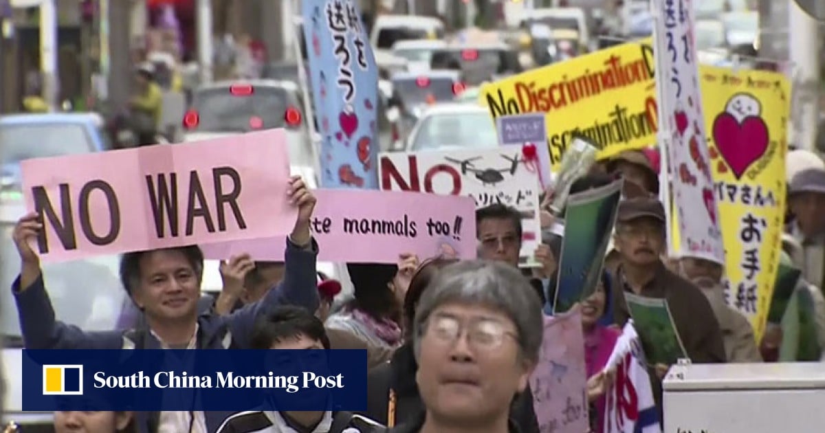 Hundreds rally against plan to relocate US military base in Okinawa ...