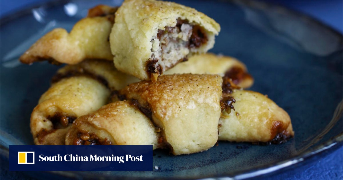 Cream cheese pastries filled with chocolate, jam and nuts, and cream ...