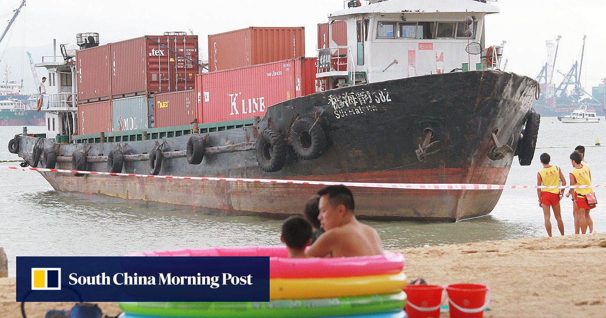 Another broken-down cargo ship washes up on Hong Kong beach | South ...