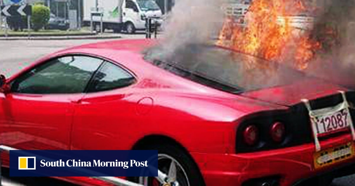Moment Ferrari bursts into flames on Hong Kong street en route to ...