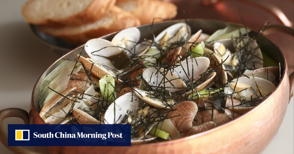 How to make sake-steamed clams with butter, leeks, seaweed and udon ...