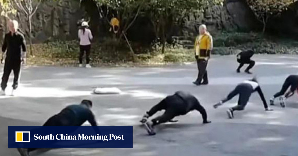 Walking On All Fours Campus Crawlers Spark China Wide Fitness Craze As