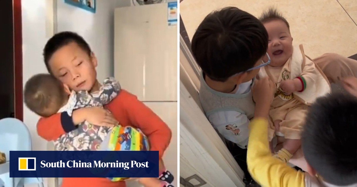 Loving children in China: boy plays nanny with baby brother, kids tease ...
