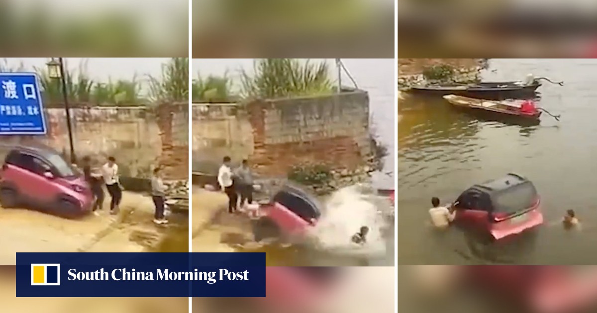 Slip, sliding away: video of 2 men jumping into river to save runaway ...