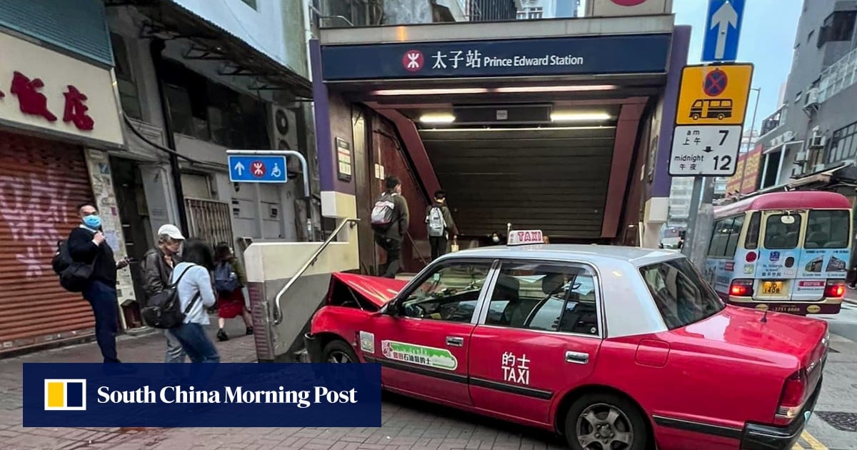 Hong Kong Taxi Mounts Pavement And Rams Into Mtr Exit Wall Driver