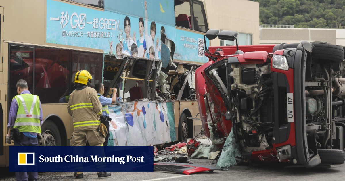 7 injured after truck collides with KMB bus and topples over in Hong ...