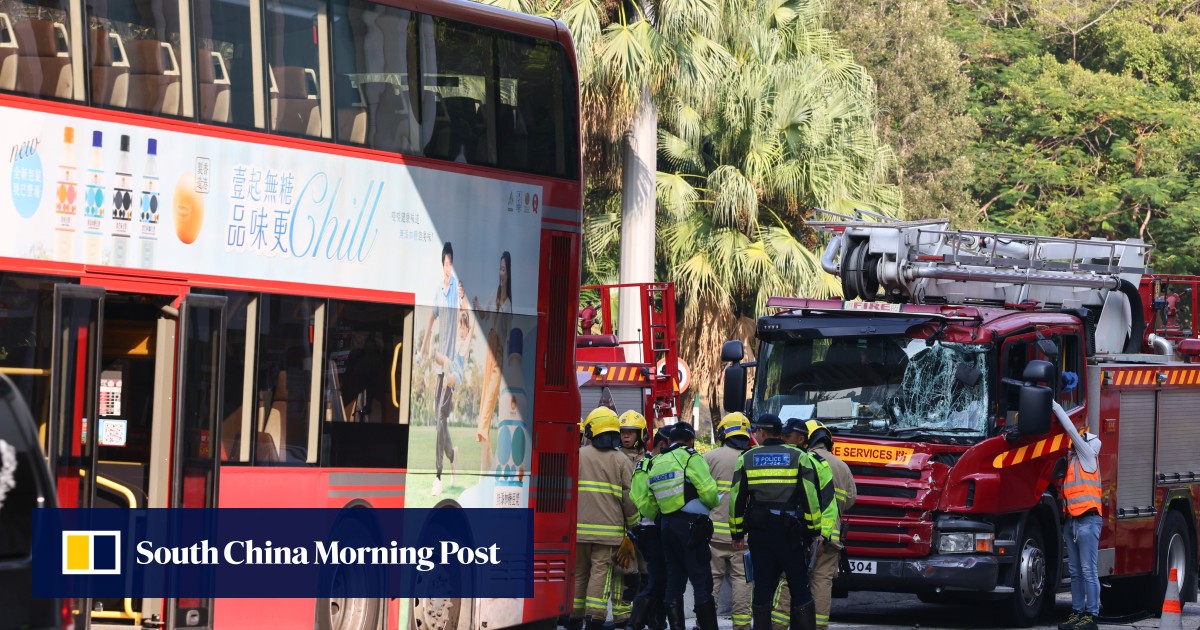 Hong Kong fire engine responding to emergency slams into back of double ...