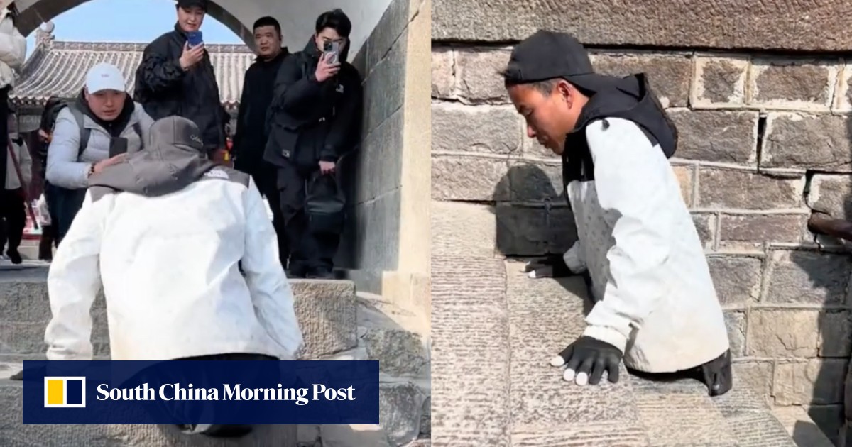 Video | Amputee reaches top of Chinese mountain, climbing steps using ...
