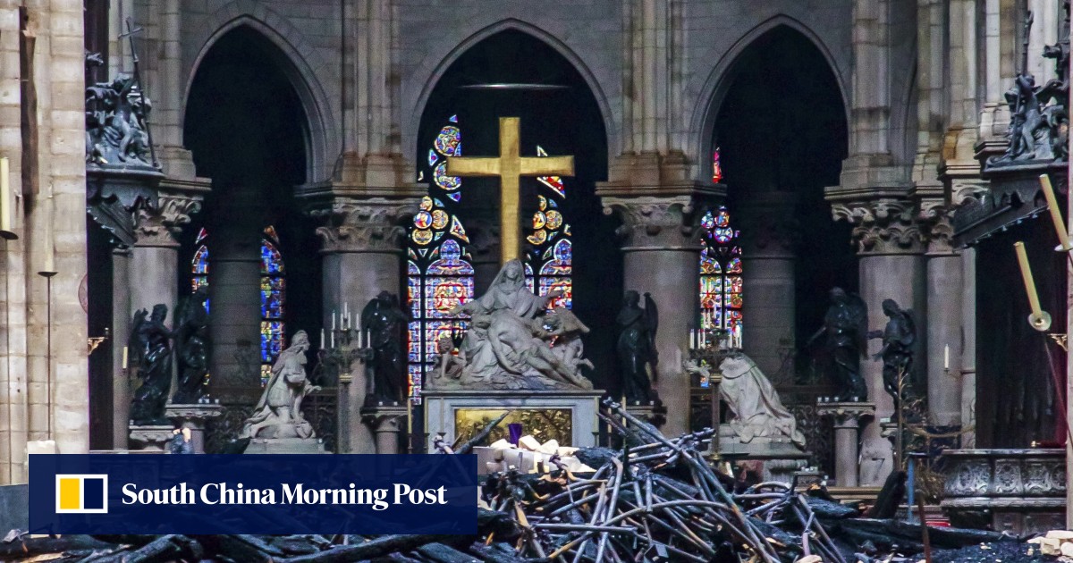 French President Emmanuel Macron vows to rebuild fire-ravaged Notre ...