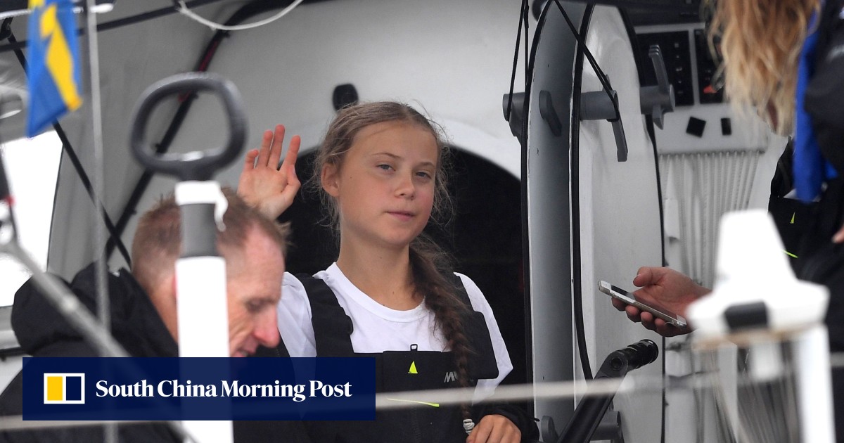 Teenage environmental activist Greta Thunberg arrives by boat for UN ...